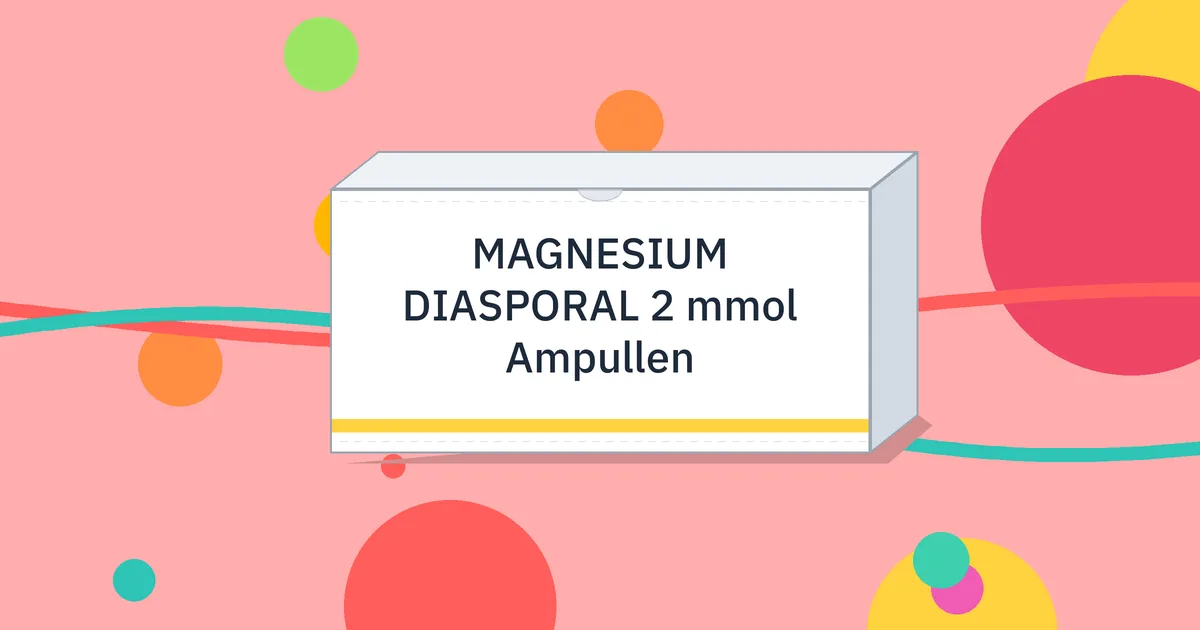 Symbolbild: Packung mit der Aufschrift MAGNESIUM DIASPORAL 2 mmol Ampullen (PZN 08626756) – Verfügbarkeit und Bezug in Apotheken in Frankfurt am Main