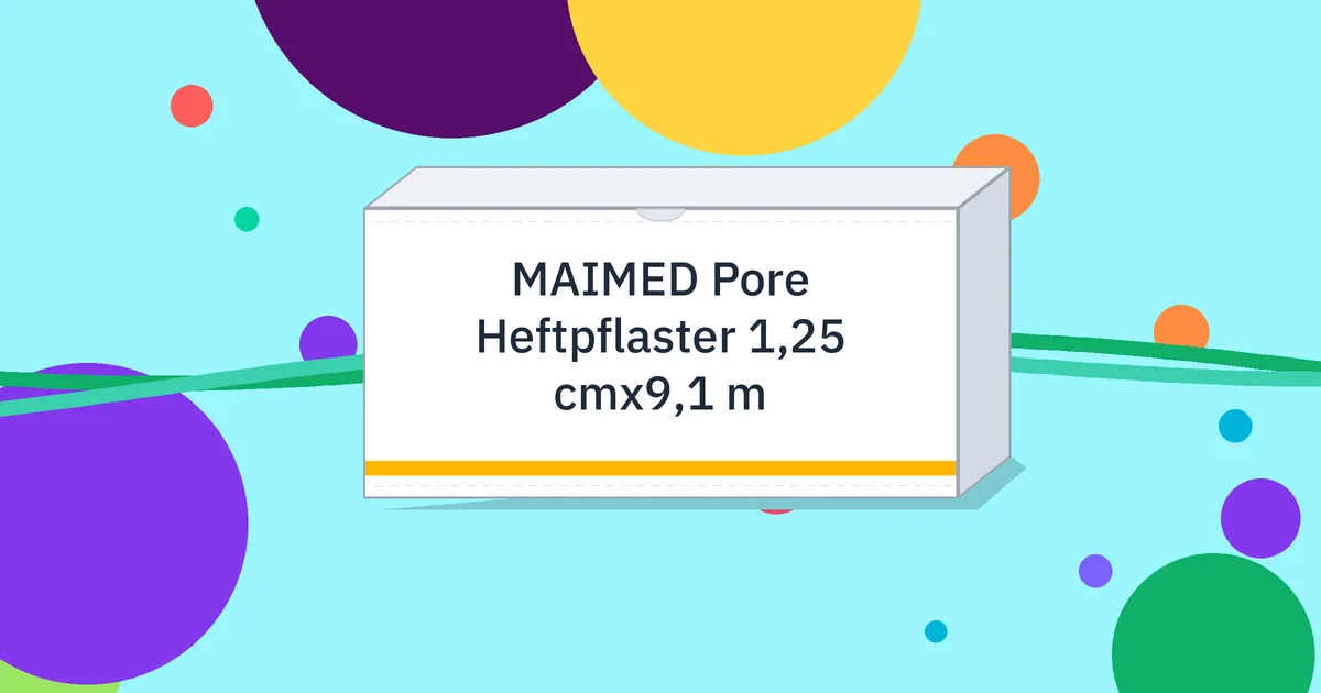 Symbolbild: Packung mit der Aufschrift MAIMED Pore Heftpflaster 1,25 cmx9,1 m (PZN 04002616) – Verfügbarkeit und Bezug in Apotheken in Frankfurt am Main