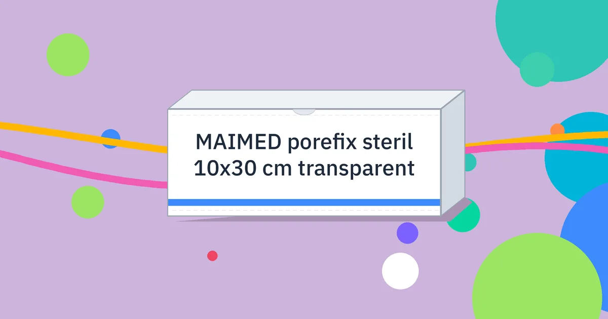 Symbolbild: Packung mit der Aufschrift MAIMED porefix steril 10x30 cm transparent (PZN 09100677) – Verfügbarkeit und Bezug in Apotheken in Frankfurt am Main