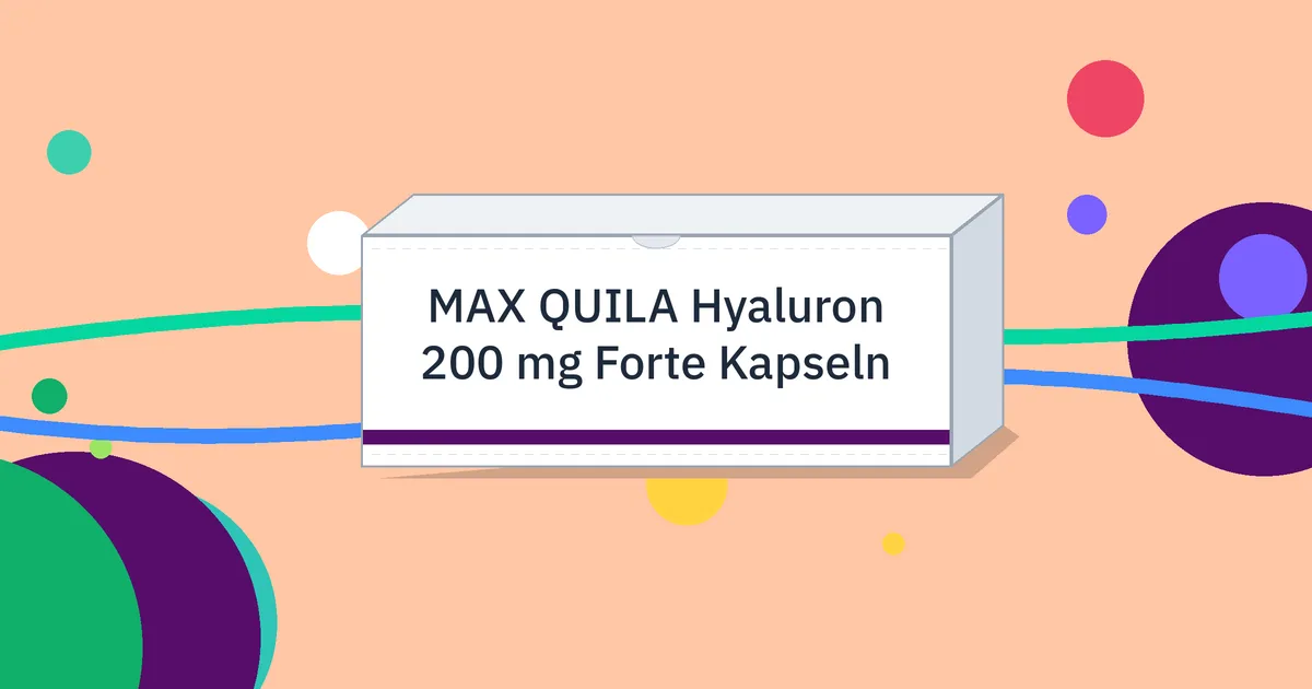Symbolbild: Packung mit der Aufschrift MAX QUILA Hyaluron 200 mg Forte Kapseln (PZN 18805129) – Verfügbarkeit und Bezug in Apotheken in Frankfurt am Main