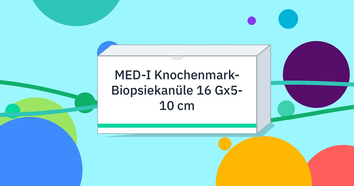 Symbolbild: Packung mit der Aufschrift MED-I Knochenmark-Biopsiekanüle 16 Gx5-10 cm (PZN 19774520) – Verfügbarkeit und Bezug in Apotheken in Frankfurt am Main