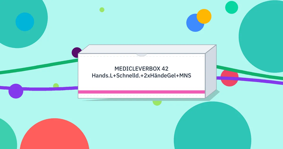 Symbolbild: Packung mit der Aufschrift MEDICLEVERBOX 42 Hands.L+Schnelld.+2xHändeGel+MNS (PZN 19112807) – Verfügbarkeit und Bezug in Apotheken in Frankfurt am Main