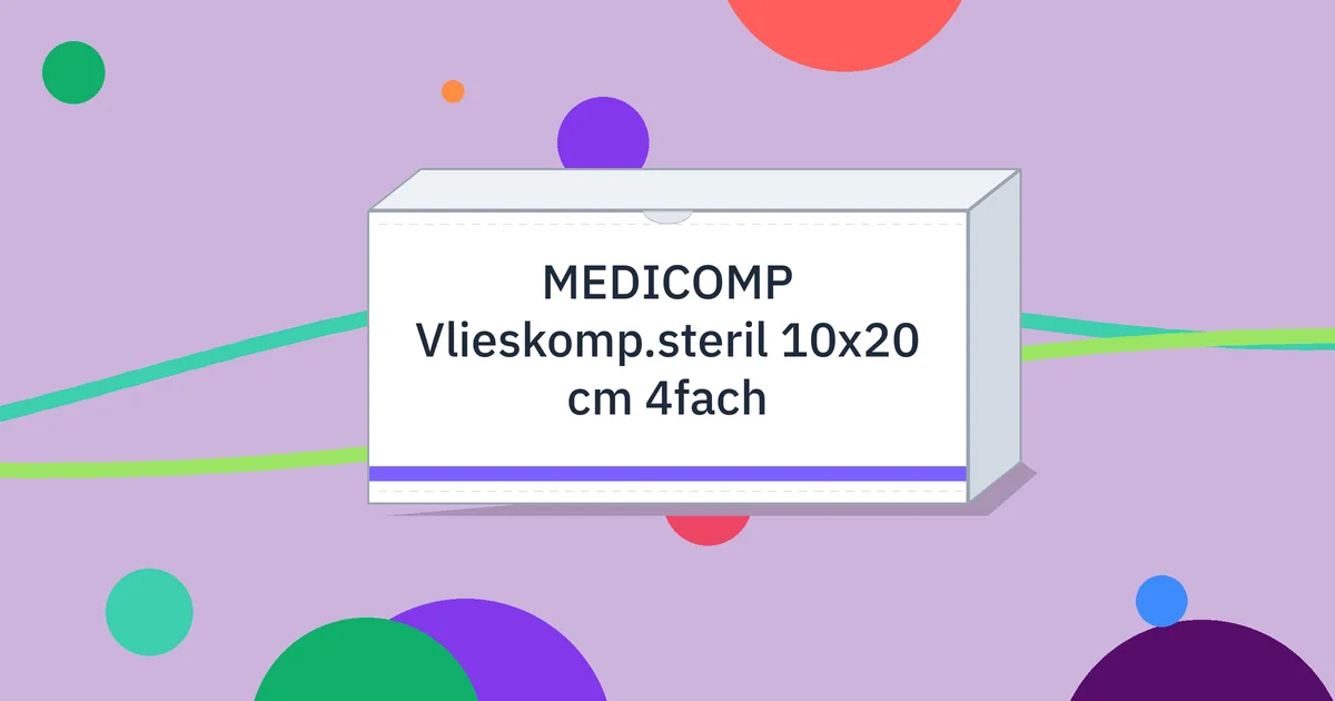 Symbolbild: Packung mit der Aufschrift MEDICOMP Vlieskomp.steril 10x20 cm 4fach (PZN 16585468) – Verfügbarkeit und Bezug in Apotheken in Frankfurt am Main
