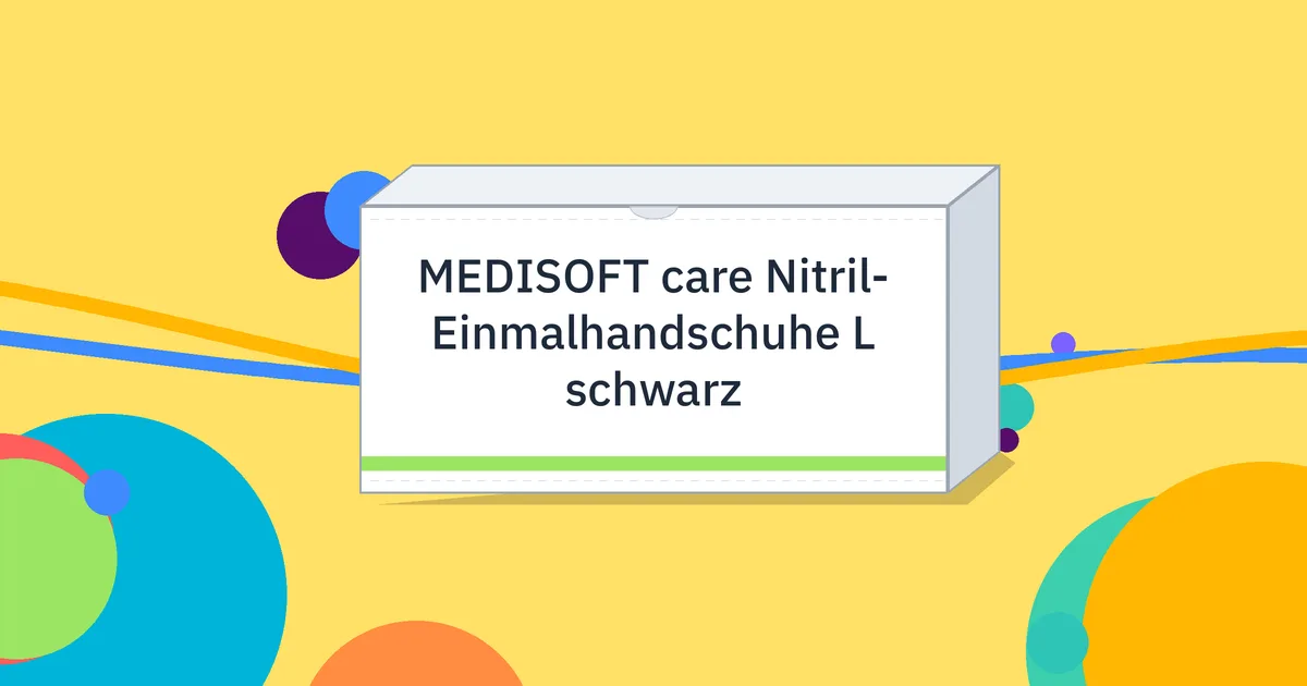 Symbolbild: Packung mit der Aufschrift MEDISOFT care Nitril-Einmalhandschuhe L schwarz (PZN 20626836) – Verfügbarkeit und Bezug in Apotheken in Frankfurt am Main