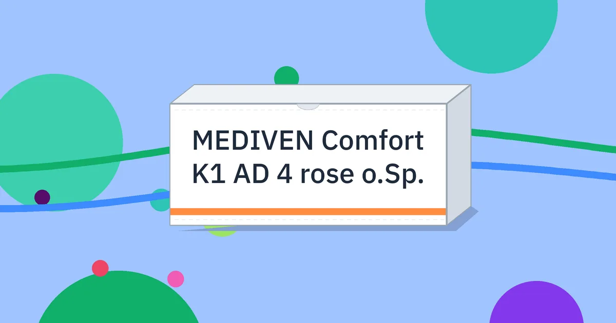 Symbolbild: Packung mit der Aufschrift MEDIVEN Comfort K1 AD 4 rose o.Sp. (PZN 14558852) – Verfügbarkeit und Bezug in Apotheken in Frankfurt am Main