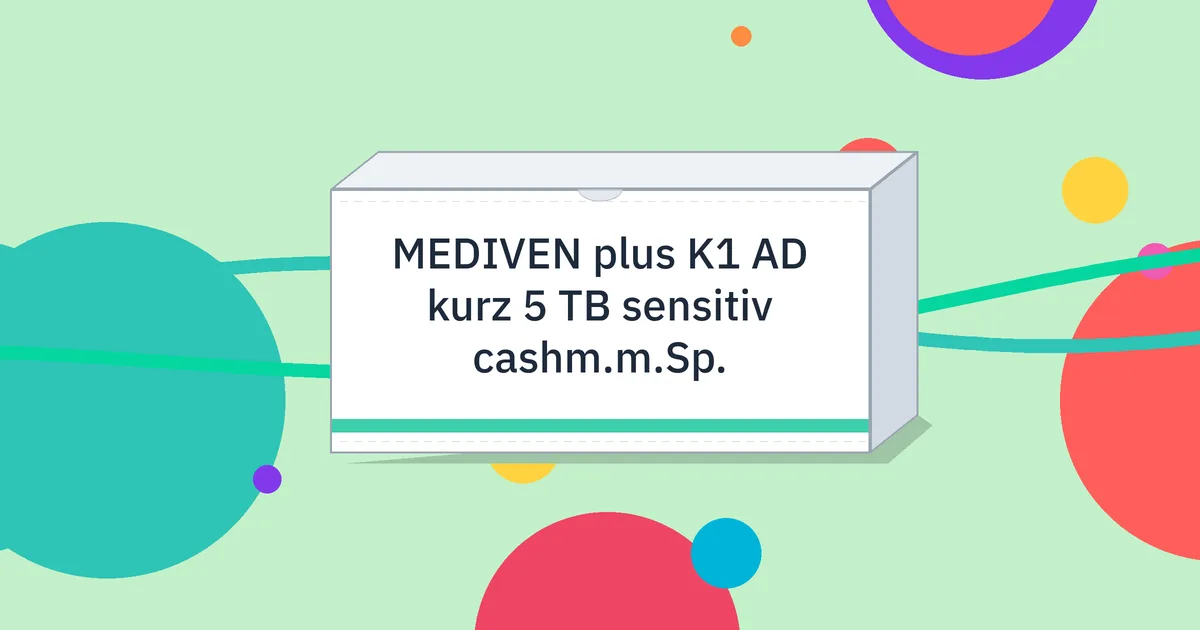 Symbolbild: Packung mit der Aufschrift MEDIVEN plus K1 AD kurz 5 TB sensitiv cashm.m.Sp. (PZN 15053284) – Verfügbarkeit und Bezug in Apotheken in Frankfurt am Main