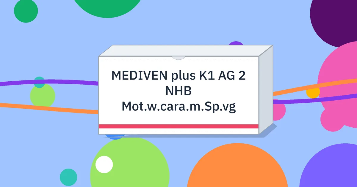 Symbolbild: Packung mit der Aufschrift MEDIVEN plus K1 AG 2 NHB Mot.w.cara.m.Sp.vg (PZN 15920700) – Verfügbarkeit und Bezug in Apotheken in Frankfurt am Main
