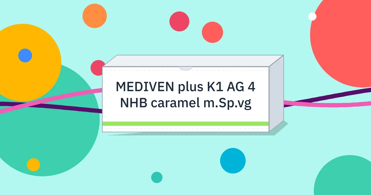 Symbolbild: Packung mit der Aufschrift MEDIVEN plus K1 AG 4 NHB caramel m.Sp.vg (PZN 15922484) – Verfügbarkeit und Bezug in Apotheken in Frankfurt am Main