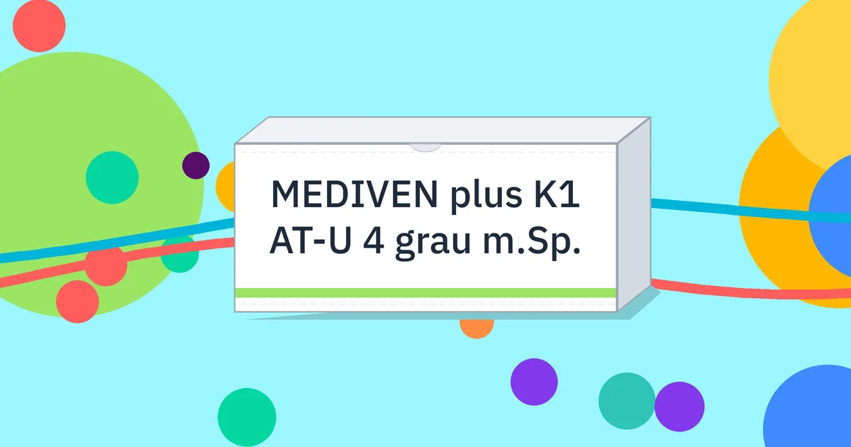Symbolbild: Packung mit der Aufschrift MEDIVEN plus K1 AT-U 4 grau m.Sp. (PZN 18932307) – Verfügbarkeit und Bezug in Apotheken in Frankfurt am Main