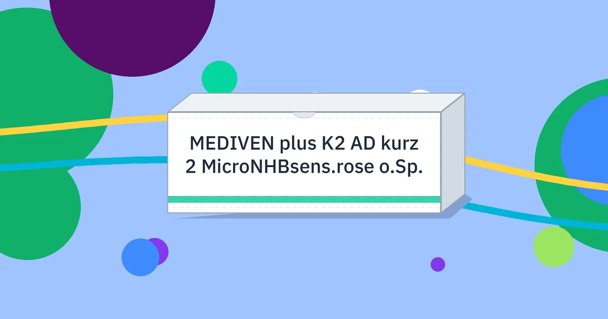 Symbolbild: Packung mit der Aufschrift MEDIVEN plus K2 AD kurz 2 MicroNHBsens.rose o.Sp. (PZN 15933849) – Verfügbarkeit und Bezug in Apotheken in Frankfurt am Main