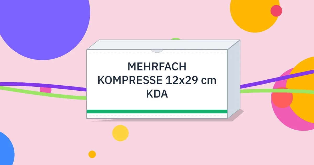 Symbolbild: Packung mit der Aufschrift MEHRFACH KOMPRESSE 12x29 cm KDA (PZN 06331169) – Verfügbarkeit und Bezug in Apotheken in Frankfurt am Main