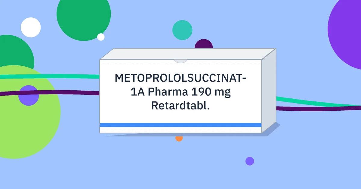 Symbolbild: Packung mit der Aufschrift METOPROLOLSUCCINAT-1A Pharma 190 mg Retardtabl. (PZN 00230585) – Verfügbarkeit und Bezug in Apotheken in Frankfurt am Main