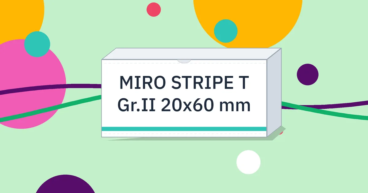 Symbolbild: Packung mit der Aufschrift MIRO STRIPE T Gr.II 20x60 mm (PZN 04452727) – Verfügbarkeit und Bezug in Apotheken in Frankfurt am Main