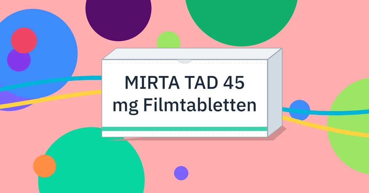 Symbolbild: Packung mit der Aufschrift MIRTA TAD 45 mg Filmtabletten (PZN 03447368) – Verfügbarkeit und Bezug in Apotheken in Frankfurt am Main