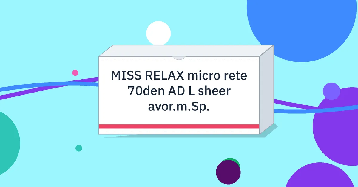 Symbolbild: Packung mit der Aufschrift MISS RELAX micro rete 70den AD L sheer avor.m.Sp. (PZN 16183497) – Verfügbarkeit und Bezug in Apotheken in Frankfurt am Main
