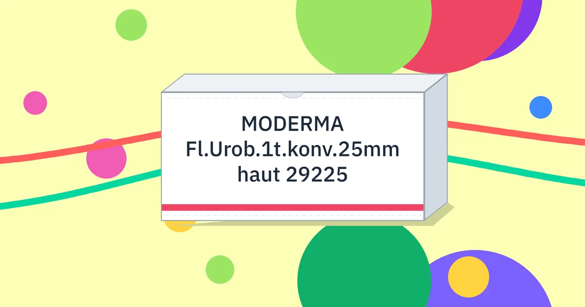 Symbolbild: Packung mit der Aufschrift MODERMA Fl.Urob.1t.konv.25mm haut 29225 (PZN 04194981) – Verfügbarkeit und Bezug in Apotheken in Frankfurt am Main