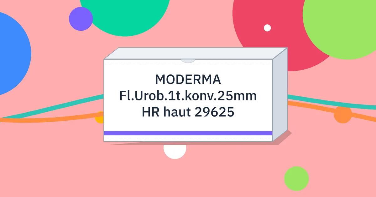 Symbolbild: Packung mit der Aufschrift MODERMA Fl.Urob.1t.konv.25mm HR haut 29625 (PZN 01413715) – Verfügbarkeit und Bezug in Apotheken in Frankfurt am Main