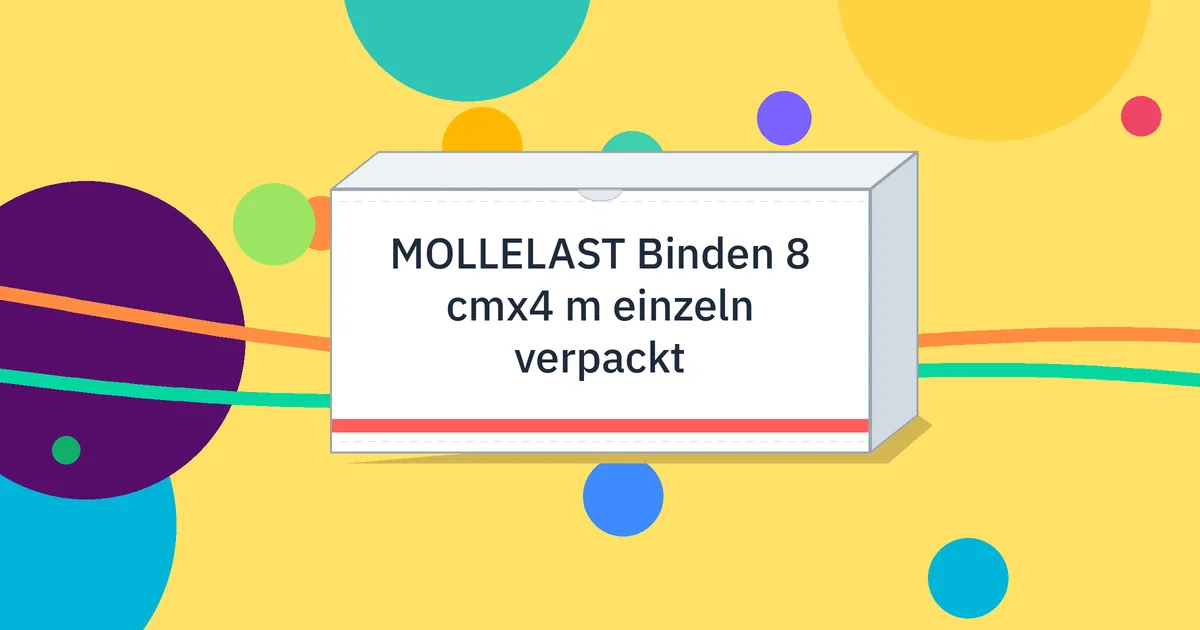 Symbolbild: Packung mit der Aufschrift MOLLELAST Binden 8 cmx4 m einzeln verpackt (PZN 18116269) – Verfügbarkeit und Bezug in Apotheken in Frankfurt am Main