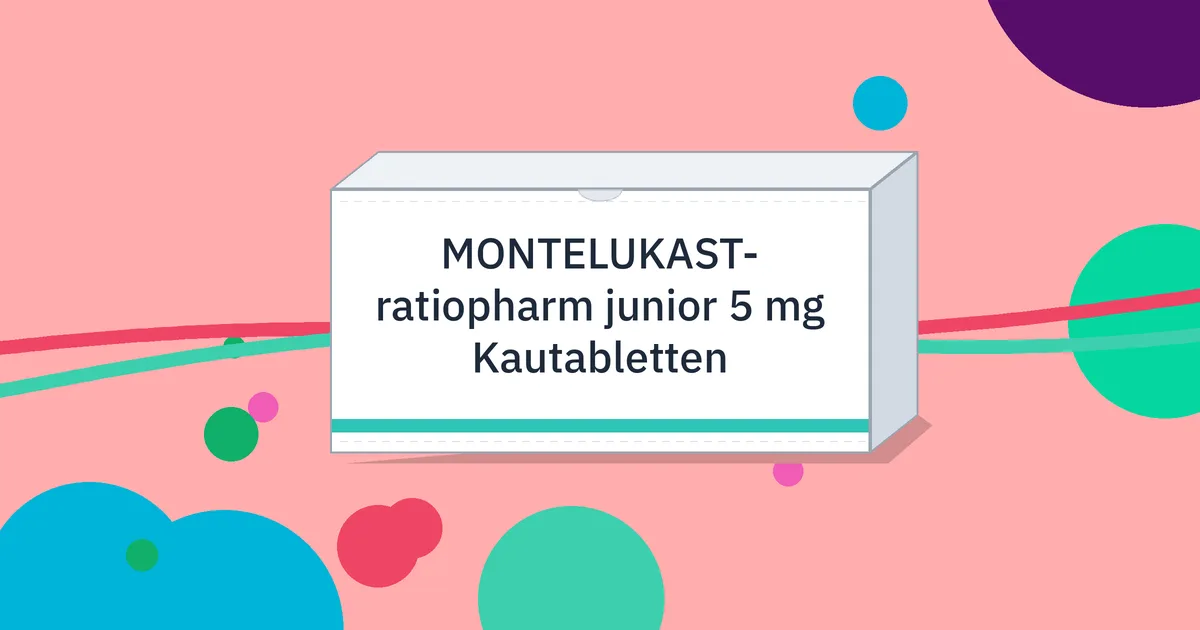Symbolbild: Packung mit der Aufschrift MONTELUKAST-ratiopharm junior 5 mg Kautabletten (PZN 09326252) – Verfügbarkeit und Bezug in Apotheken in Frankfurt am Main