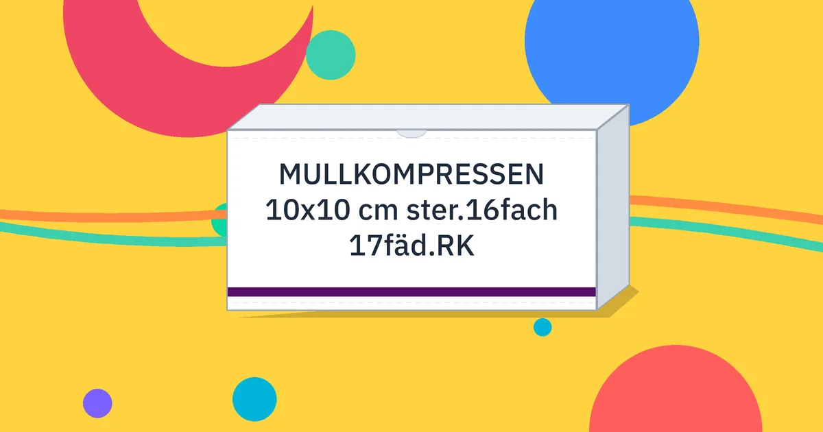 Symbolbild: Packung mit der Aufschrift MULLKOMPRESSEN 10x10 cm ster.16fach 17fäd.RK (PZN 06931484) – Verfügbarkeit und Bezug in Apotheken in Frankfurt am Main
