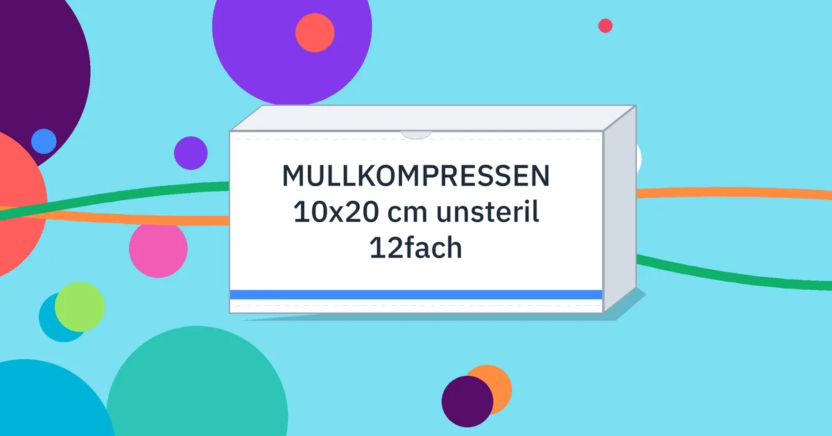 Symbolbild: Packung mit der Aufschrift MULLKOMPRESSEN 10x20 cm unsteril 12fach (PZN 04852786) – Verfügbarkeit und Bezug in Apotheken in Frankfurt am Main