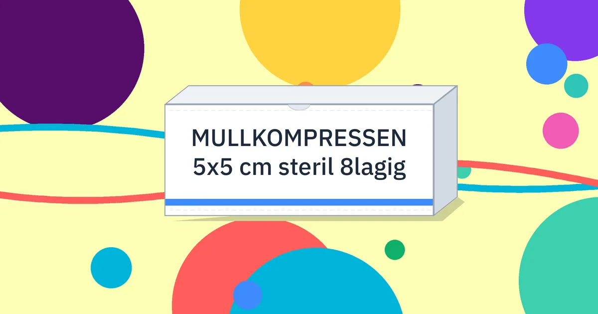 Symbolbild: Packung mit der Aufschrift MULLKOMPRESSEN 5x5 cm steril 8lagig (PZN 17563090) – Verfügbarkeit und Bezug in Apotheken in Frankfurt am Main