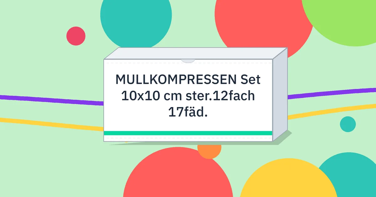 Symbolbild: Packung mit der Aufschrift MULLKOMPRESSEN Set 10x10 cm ster.12fach 17fäd. (PZN 06930645) – Verfügbarkeit und Bezug in Apotheken in Frankfurt am Main