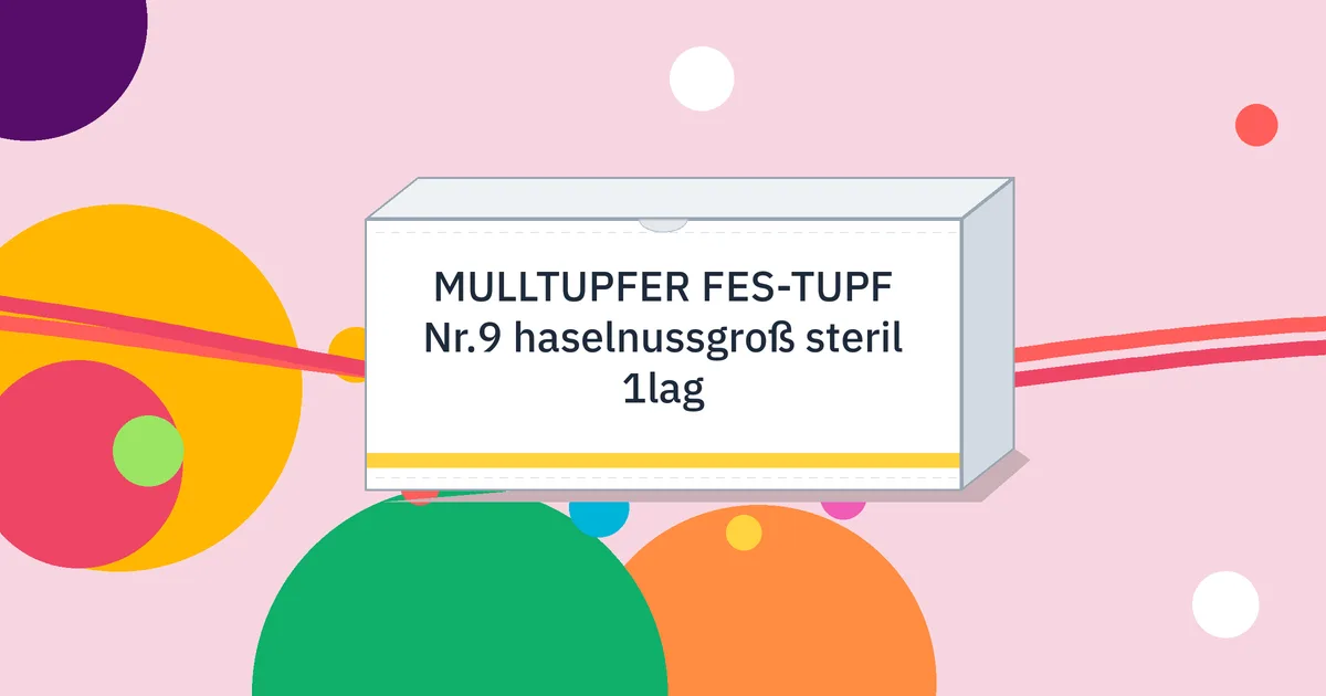 Symbolbild: Packung mit der Aufschrift MULLTUPFER FES-TUPF Nr.9 haselnussgroß steril 1lag (PZN 14266500) – Verfügbarkeit und Bezug in Apotheken in Frankfurt am Main
