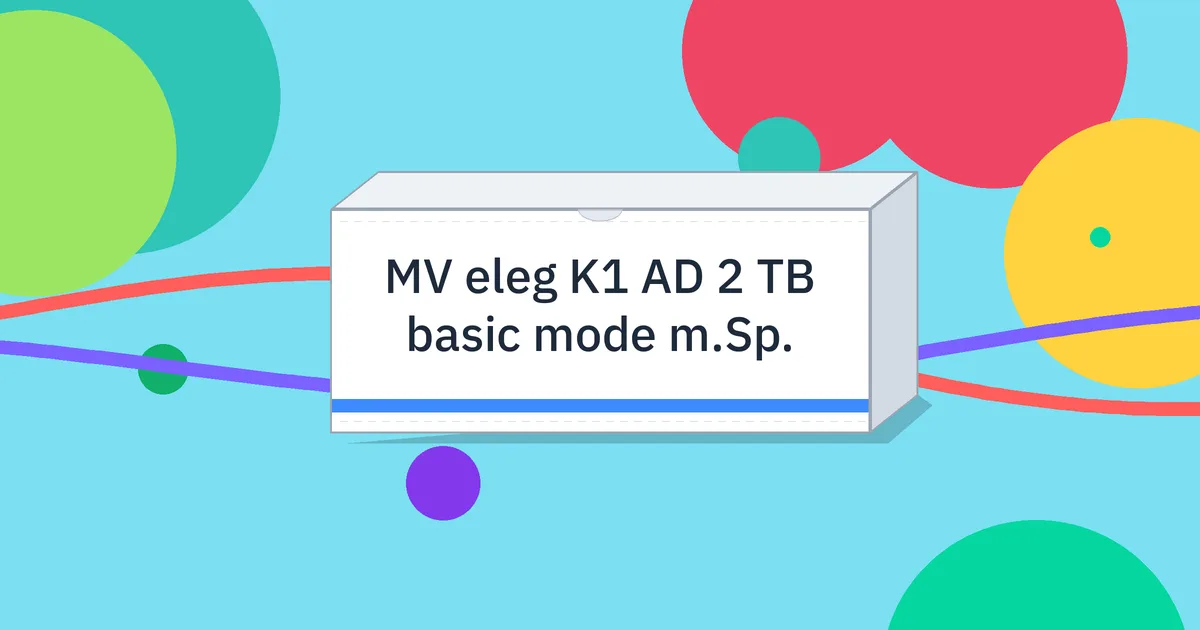 Symbolbild: Packung mit der Aufschrift MV eleg K1 AD 2 TB basic mode m.Sp. (PZN 09851722) – Verfügbarkeit und Bezug in Apotheken in Frankfurt am Main