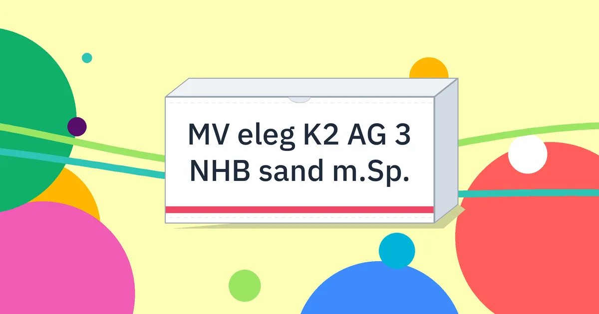 Symbolbild: Packung mit der Aufschrift MV eleg K2 AG 3 NHB sand m.Sp. (PZN 18929038) – Verfügbarkeit und Bezug in Apotheken in Frankfurt am Main