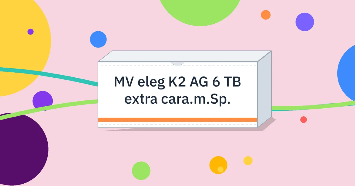 Symbolbild: Packung mit der Aufschrift MV eleg K2 AG 6 TB extra cara.m.Sp. (PZN 09876248) – Verfügbarkeit und Bezug in Apotheken in Frankfurt am Main