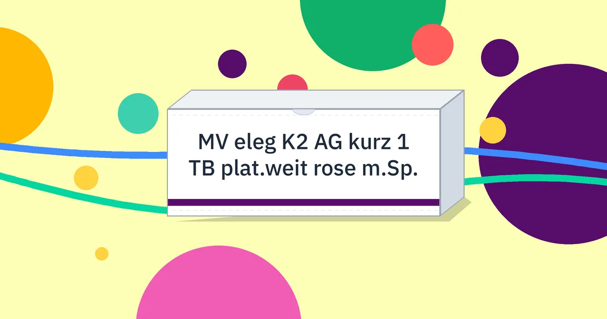 Symbolbild: Packung mit der Aufschrift MV eleg K2 AG kurz 1 TB plat.weit rose m.Sp. (PZN 14696637) – Verfügbarkeit und Bezug in Apotheken in Frankfurt am Main