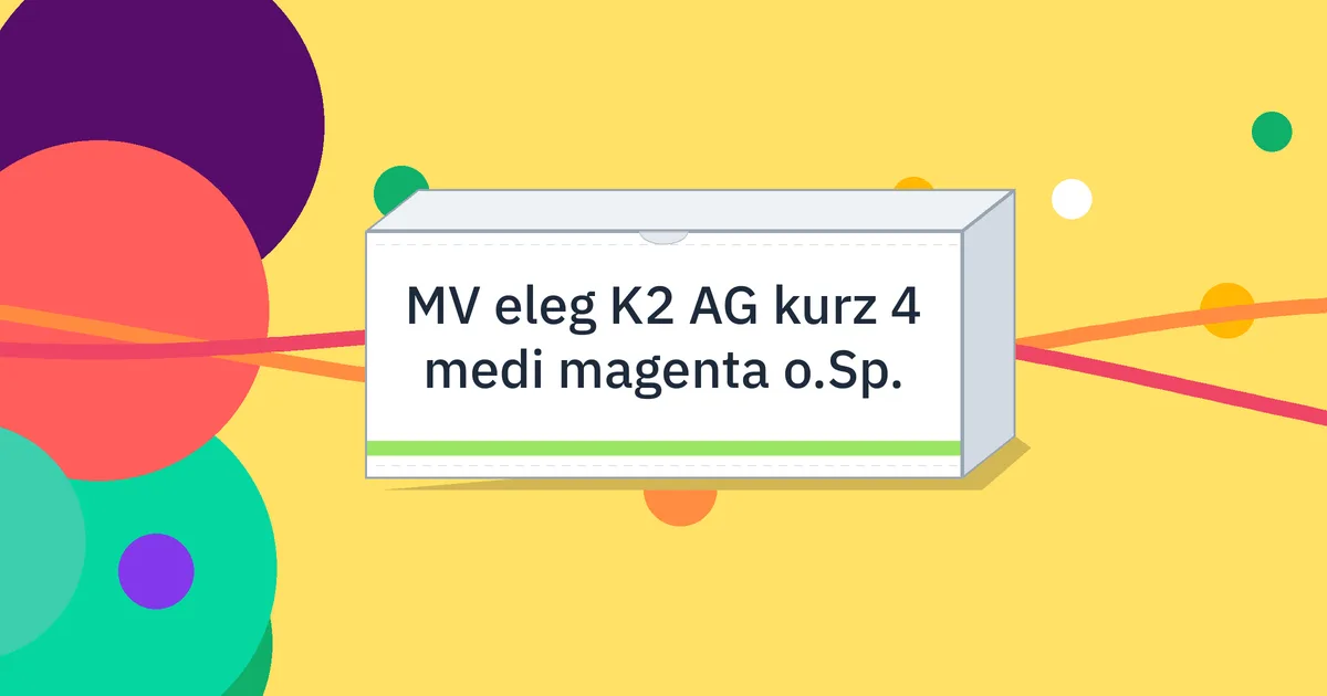 Symbolbild: Packung mit der Aufschrift MV eleg K2 AG kurz 4 medi magenta o.Sp. (PZN 14637758) – Verfügbarkeit und Bezug in Apotheken in Frankfurt am Main
