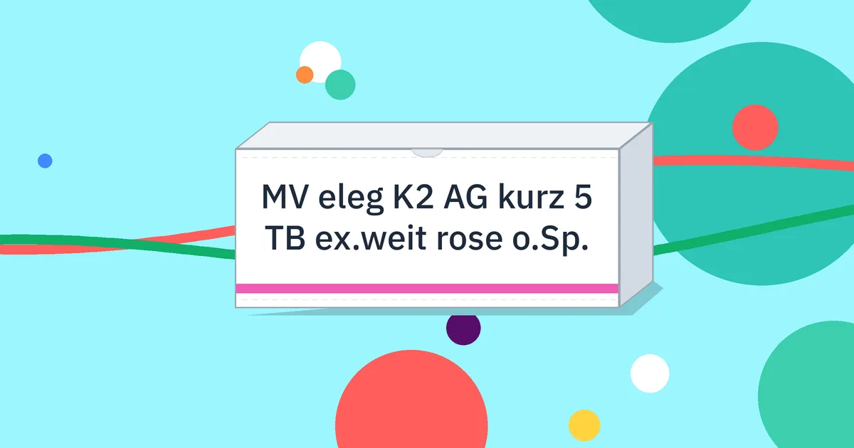 Symbolbild: Packung mit der Aufschrift MV eleg K2 AG kurz 5 TB ex.weit rose o.Sp. (PZN 14697631) – Verfügbarkeit und Bezug in Apotheken in Frankfurt am Main