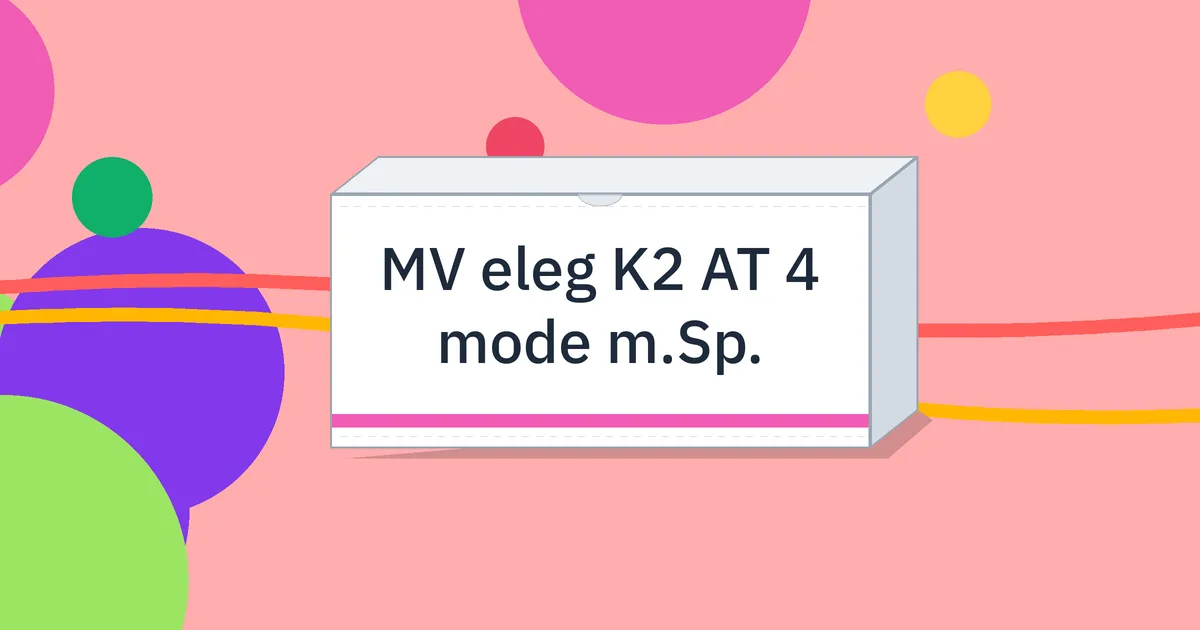 Symbolbild: Packung mit der Aufschrift MV eleg K2 AT 4 mode m.Sp. (PZN 06884862) – Verfügbarkeit und Bezug in Apotheken in Frankfurt am Main