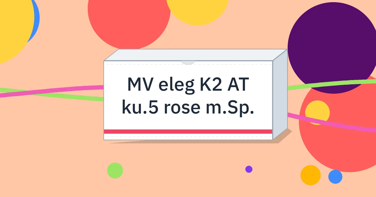 Symbolbild: Packung mit der Aufschrift MV eleg K2 AT ku.5 rose m.Sp. (PZN 15288277) – Verfügbarkeit und Bezug in Apotheken in Frankfurt am Main