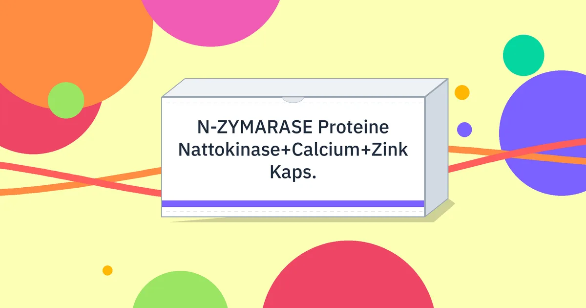 Symbolbild: Packung mit der Aufschrift N-ZYMARASE Proteine Nattokinase+Calcium+Zink Kaps. (PZN 19383067) – Verfügbarkeit und Bezug in Apotheken in Frankfurt am Main
