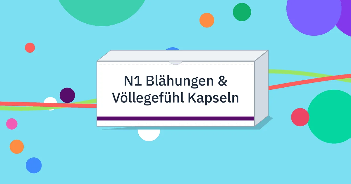 Symbolbild: Packung mit der Aufschrift N1 Blähungen & Völlegefühl Kapseln (PZN 17983076) – Verfügbarkeit und Bezug in Apotheken in Frankfurt am Main