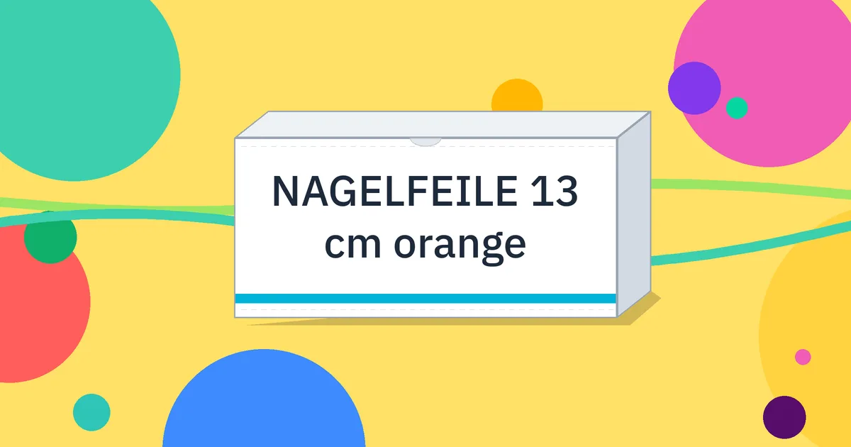 Symbolbild: Packung mit der Aufschrift NAGELFEILE 13 cm orange (PZN 01511814) – Verfügbarkeit und Bezug in Apotheken in Frankfurt am Main