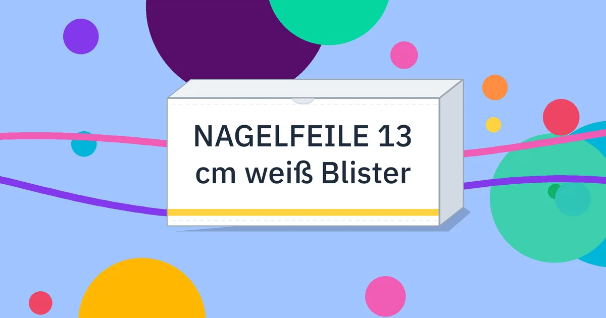 Symbolbild: Packung mit der Aufschrift NAGELFEILE 13 cm weiß Blister (PZN 10349353) – Verfügbarkeit und Bezug in Apotheken in Frankfurt am Main