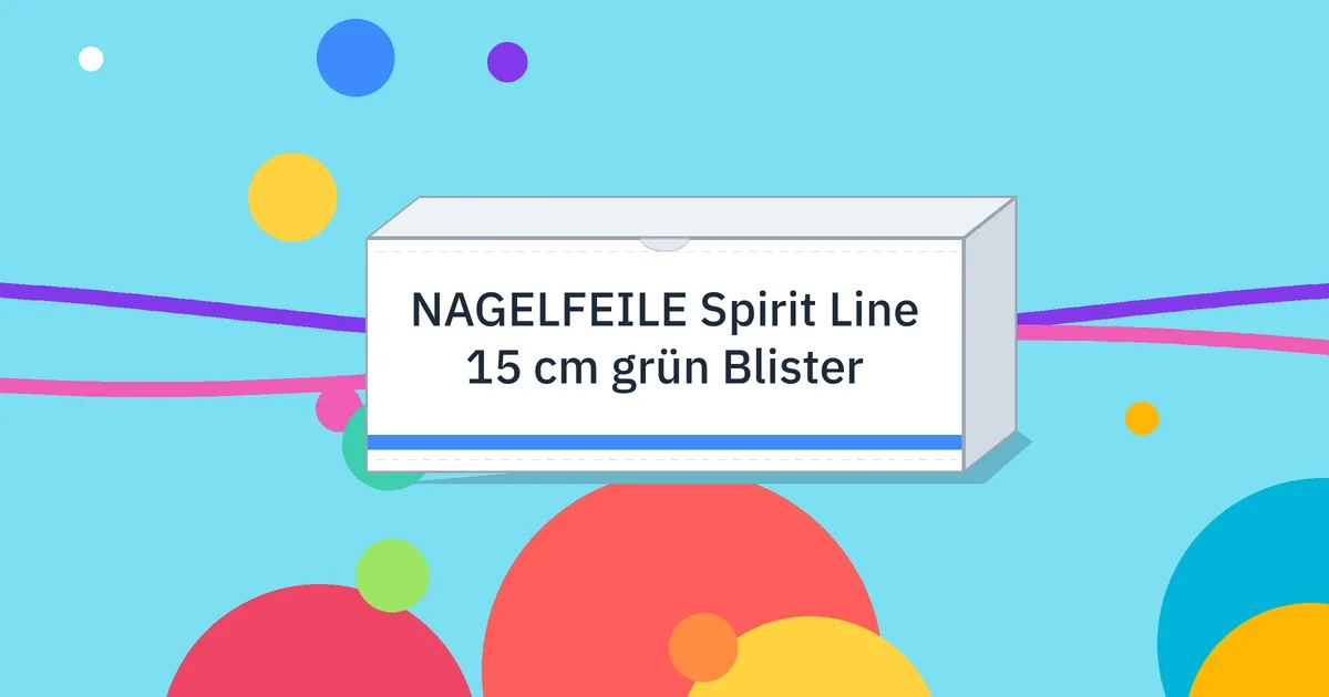 Symbolbild: Packung mit der Aufschrift NAGELFEILE Spirit Line 15 cm grün Blister (PZN 01580637) – Verfügbarkeit und Bezug in Apotheken in Frankfurt am Main