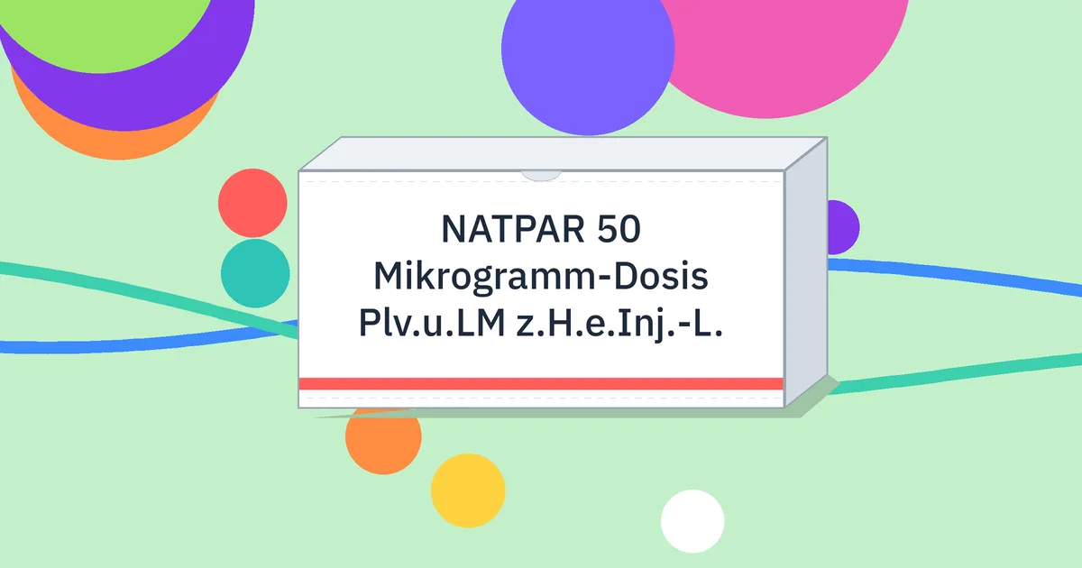 Symbolbild: Packung mit der Aufschrift NATPAR 50 Mikrogramm-Dosis Plv.u.LM z.H.e.Inj.-L. (PZN 19114344) – Verfügbarkeit und Bezug in Apotheken in Frankfurt am Main