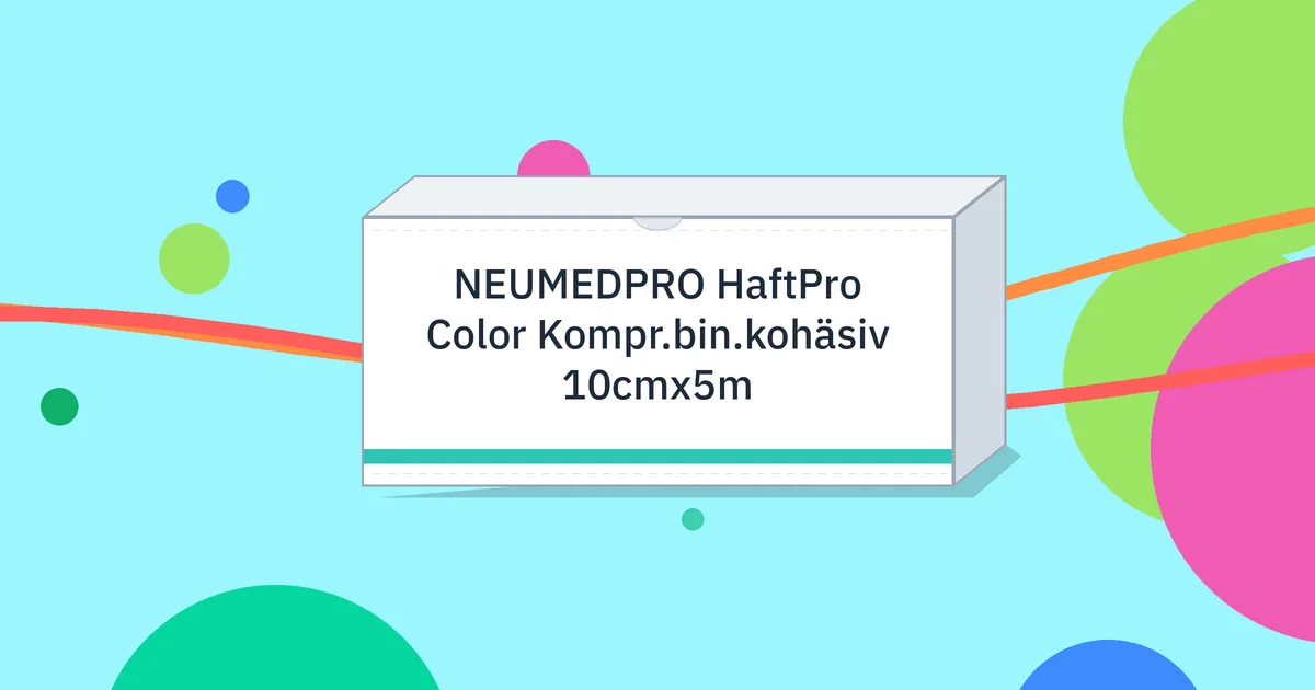 Symbolbild: Packung mit der Aufschrift NEUMEDPRO HaftPro Color Kompr.bin.kohäsiv 10cmx5m (PZN 19554221) – Verfügbarkeit und Bezug in Apotheken in Frankfurt am Main