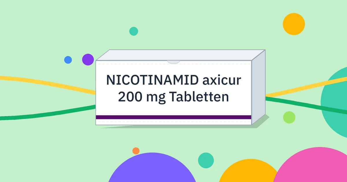 Symbolbild: Packung mit der Aufschrift NICOTINAMID axicur 200 mg Tabletten (PZN 17620474) – Verfügbarkeit und Bezug in Apotheken in Frankfurt am Main