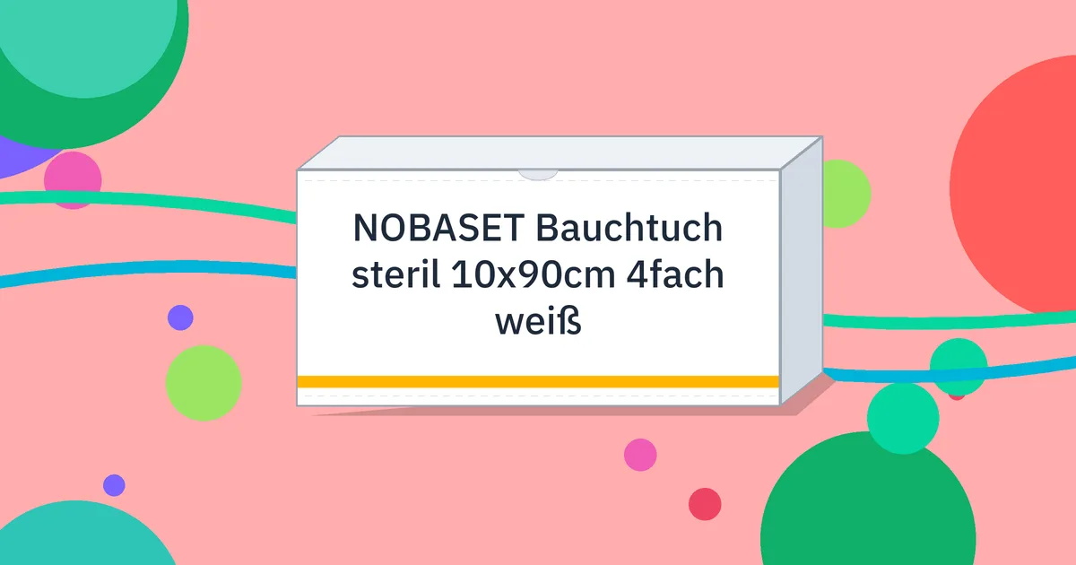 Symbolbild: Packung mit der Aufschrift NOBASET Bauchtuch steril 10x90cm 4fach weiß (PZN 17756771) – Verfügbarkeit und Bezug in Apotheken in Frankfurt am Main