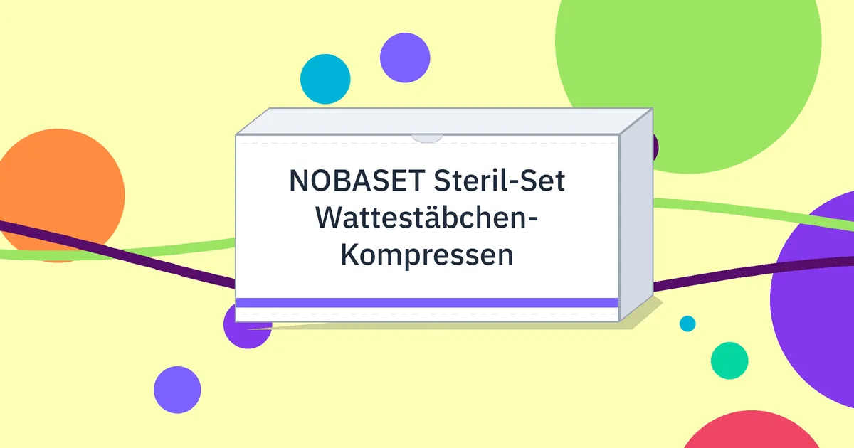 Symbolbild: Packung mit der Aufschrift NOBASET Steril-Set Wattestäbchen-Kompressen (PZN 11137989) – Verfügbarkeit und Bezug in Apotheken in Frankfurt am Main