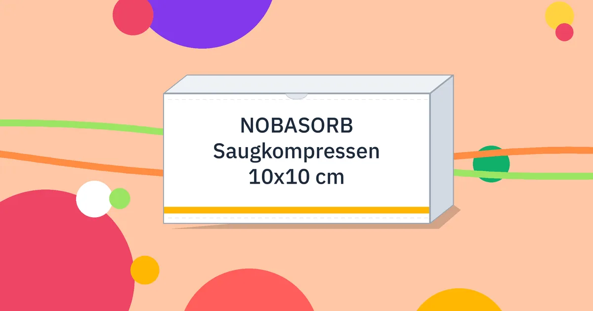 Symbolbild: Packung mit der Aufschrift NOBASORB Saugkompressen 10x10 cm (PZN 13981637) – Verfügbarkeit und Bezug in Apotheken in Frankfurt am Main