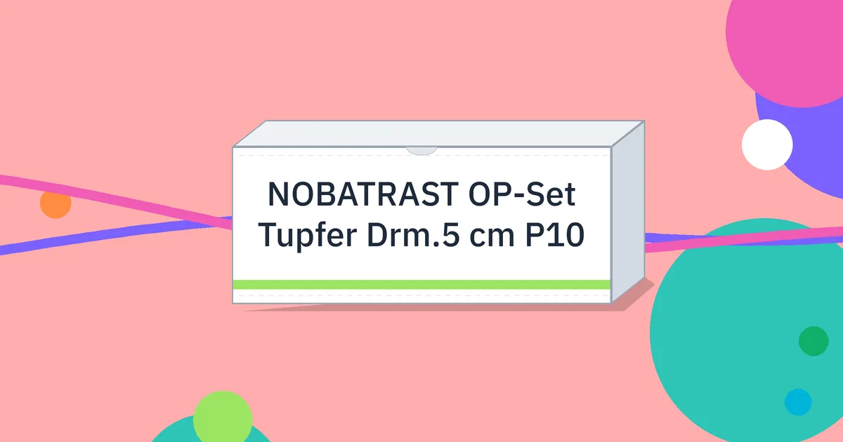 Symbolbild: Packung mit der Aufschrift NOBATRAST OP-Set Tupfer Drm.5 cm P10 (PZN 16945748) – Verfügbarkeit und Bezug in Apotheken in Frankfurt am Main