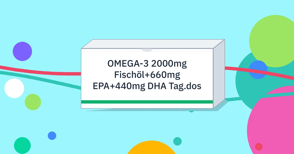Symbolbild: Packung mit der Aufschrift OMEGA-3 2000mg Fischöl+660mg EPA+440mg DHA Tag.dos (PZN 18331720) – Verfügbarkeit und Bezug in Apotheken in Frankfurt am Main