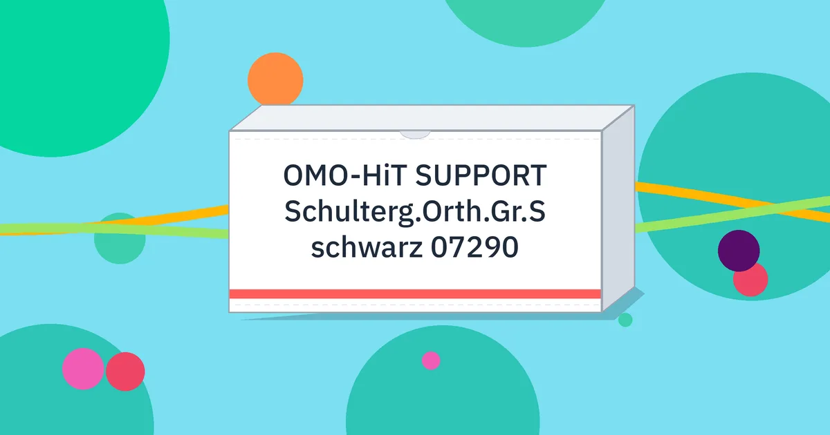 Symbolbild: Packung mit der Aufschrift OMO-HiT SUPPORT Schulterg.Orth.Gr.S schwarz 07290 (PZN 11028562) – Verfügbarkeit und Bezug in Apotheken in Frankfurt am Main